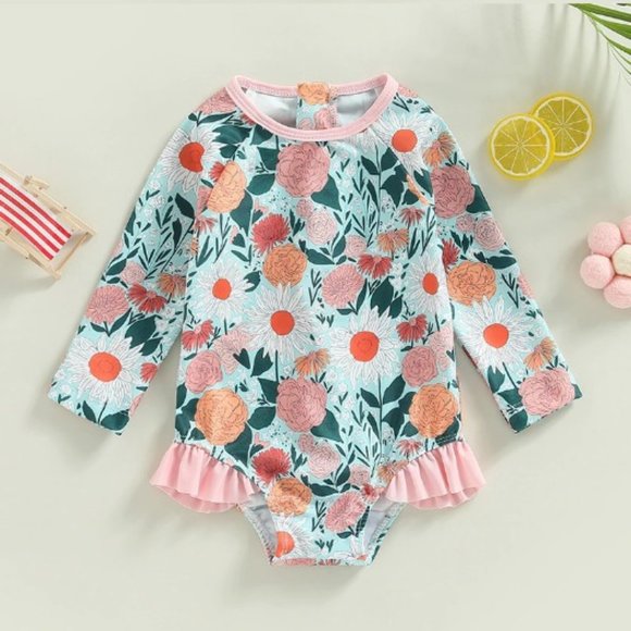 Swim | Girls Floral Long Sleeve Swimsuit Bathing Suit | Poshmark
